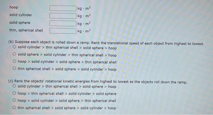 Solved Four objects-a hoop, a solid cylinder, a solid | Chegg.com
