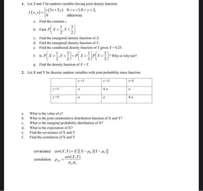 Solved 1. Let X and Y be random variables having joint | Chegg.com