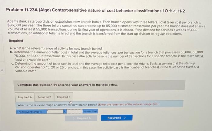 Solved Problem 11-23A (Algo) Context-sensitive nature of | Chegg.com