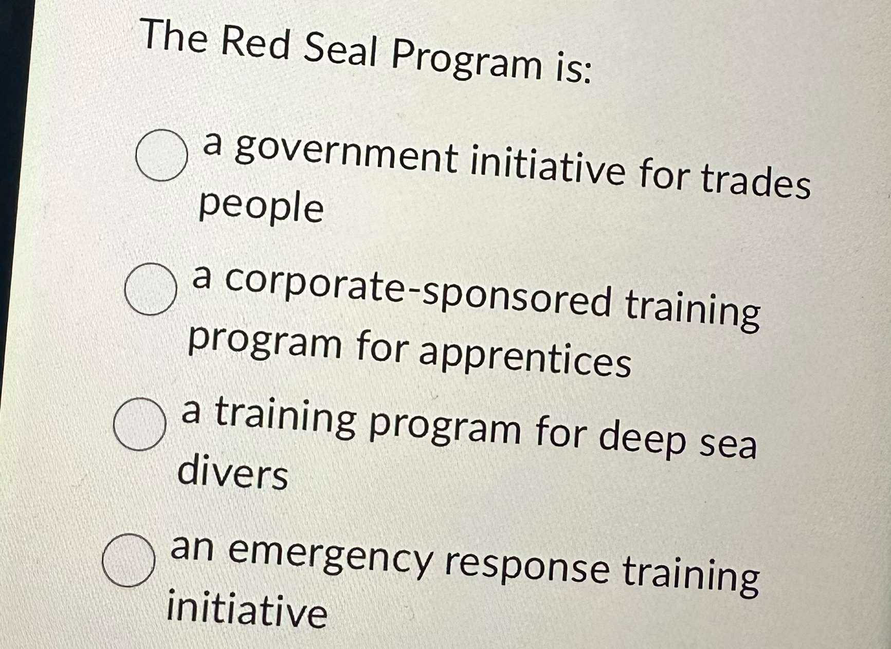 Solved The Red Seal Program is:a government initiative for | Chegg.com