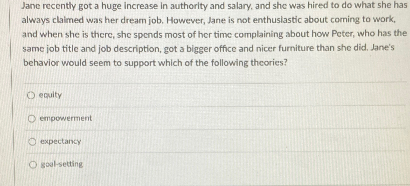 Solved Jane recently got a huge increase in authority and | Chegg.com