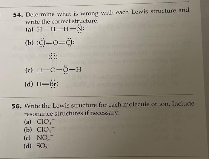 Solved 54. Determine what is wrong with each Lewis structure | Chegg.com