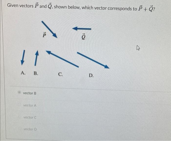 Solved Given vectors P and Q, shown below, which vector | Chegg.com