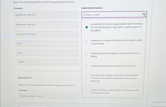 Match the following definition with the appropriate | Chegg.com