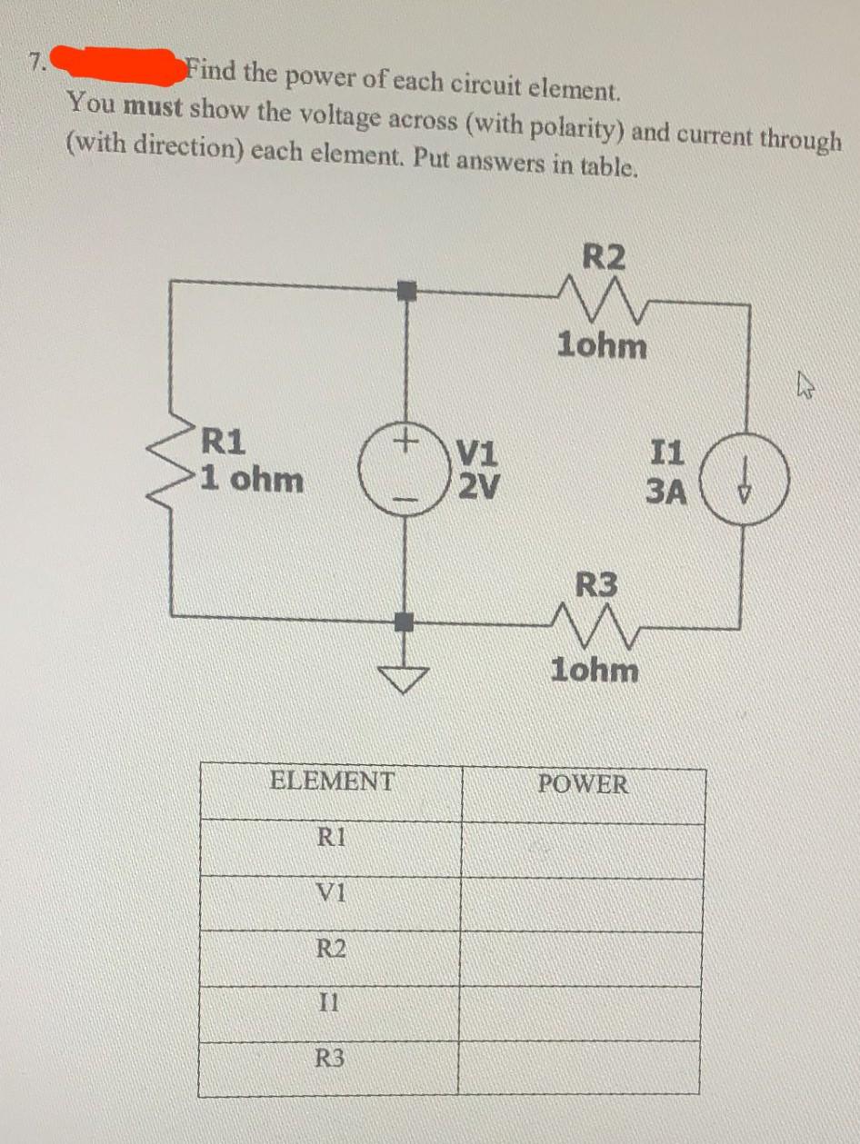 Solved 7. Find the power of each circuit element. You must | Chegg.com