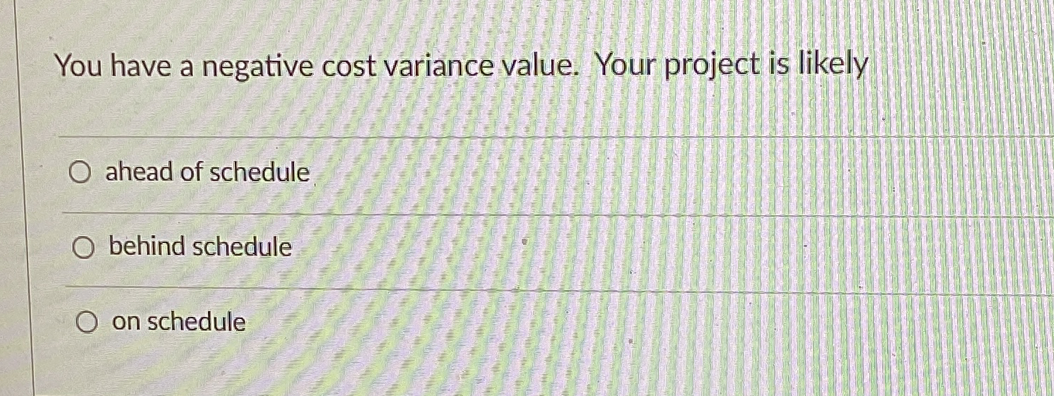 Solved You have a negative cost variance value. Your project | Chegg.com
