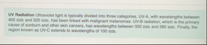 Solved UV Radiation Ultraviolet light is typically divided | Chegg.com