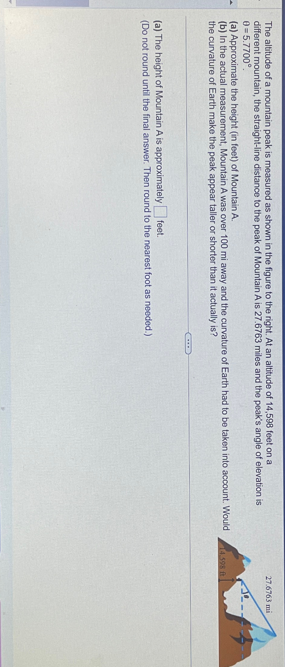 Solved The altitude of a mountain peak is measured as shown | Chegg.com