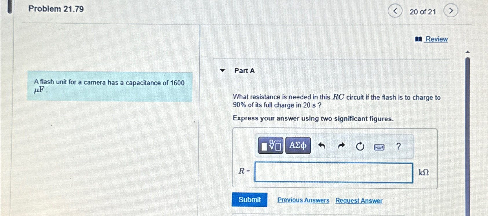 Solved Problem 21.7920 ﻿of 21ReviewA flash unit for a camera | Chegg.com