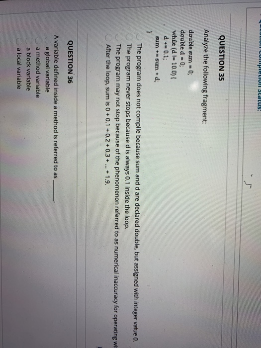 Solved QUESTION 35 Analyze the following fragment: double | Chegg.com