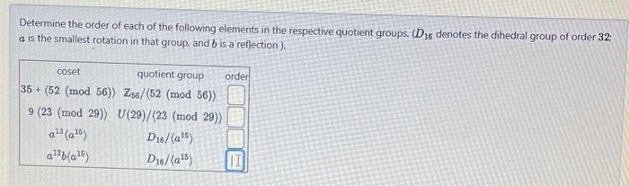 Solved Determine the order of each of the following elements | Chegg.com