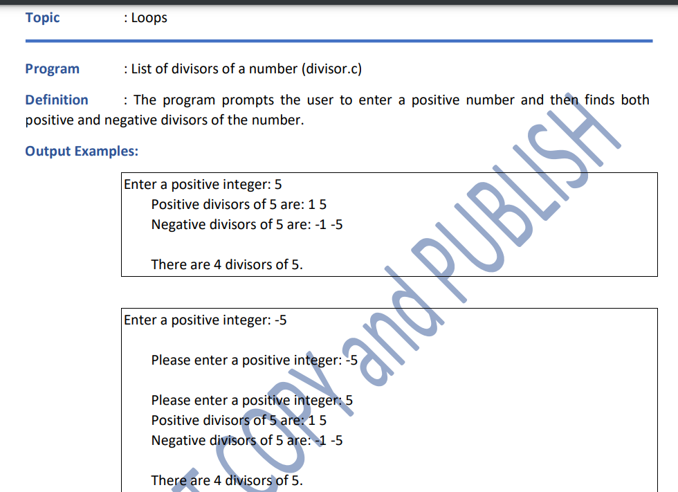 Solved Program : List of divisors of a number | Chegg.com