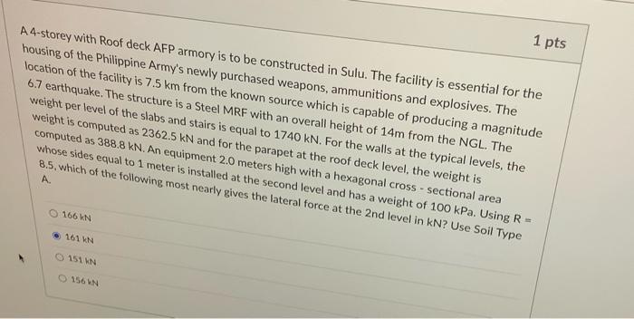 Solved 1 pts A 4-storey with Roof deck AFP armory is to be | Chegg.com
