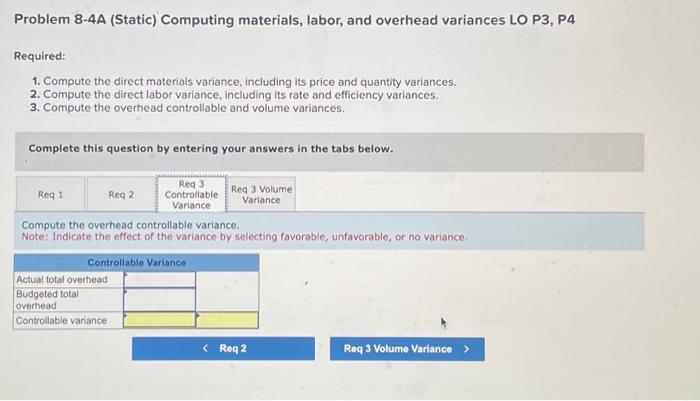 Solved Problem 8-4A (Static) Computing materials, labor, and | Chegg.com