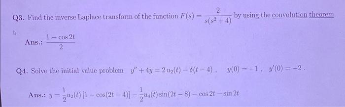 Solved Q3. Find the inverse Laplace transform of the | Chegg.com