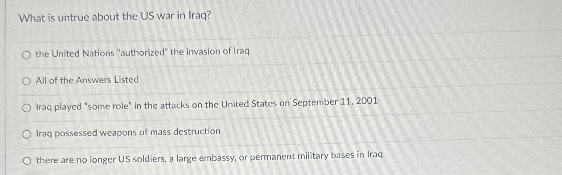 Solved What is untrue about the US war in Iraq?the United | Chegg.com
