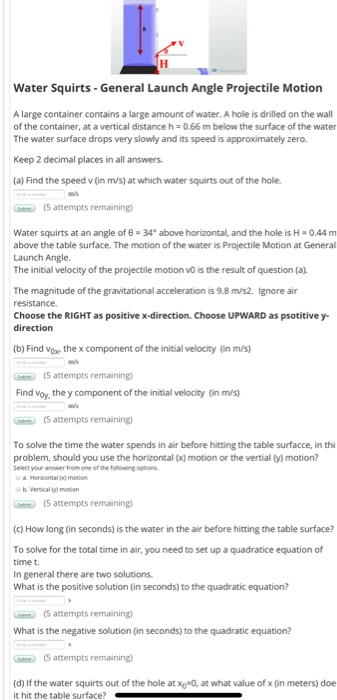 Solved Water Squirts - General Launch Angle Projectile | Chegg.com