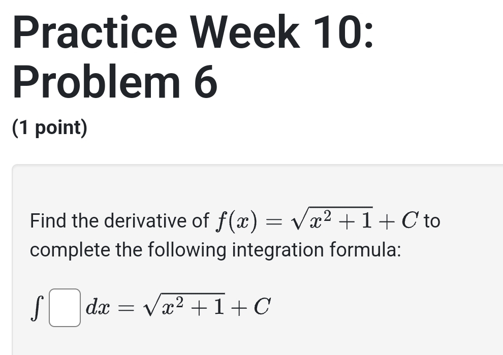 Solved Practice Week 10: Problem 6(1 ﻿point)Find the | Chegg.com
