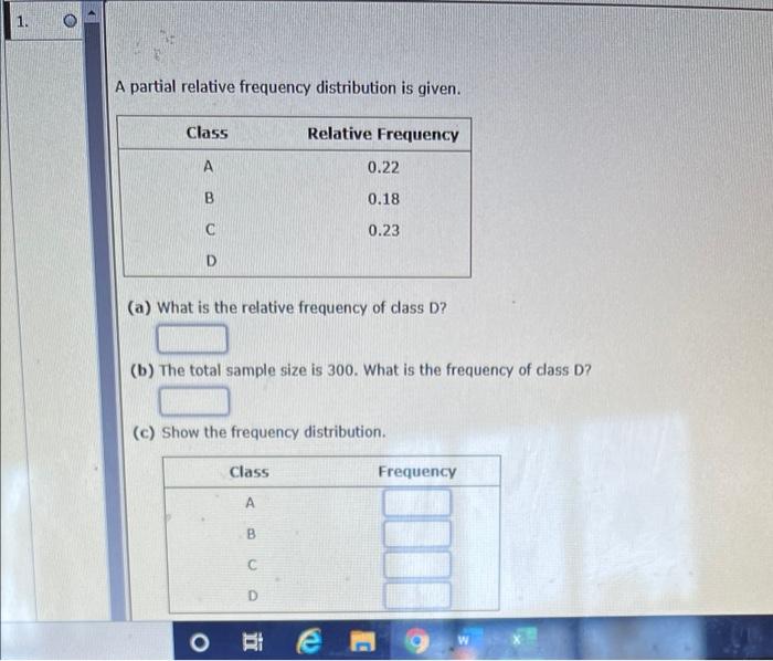 Solved 1 A partial relative frequency distribution is given. | Chegg.com