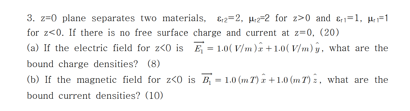 Solved z=0 ﻿plane separates two materials, εr2=2,μr2=2 ﻿for | Chegg.com