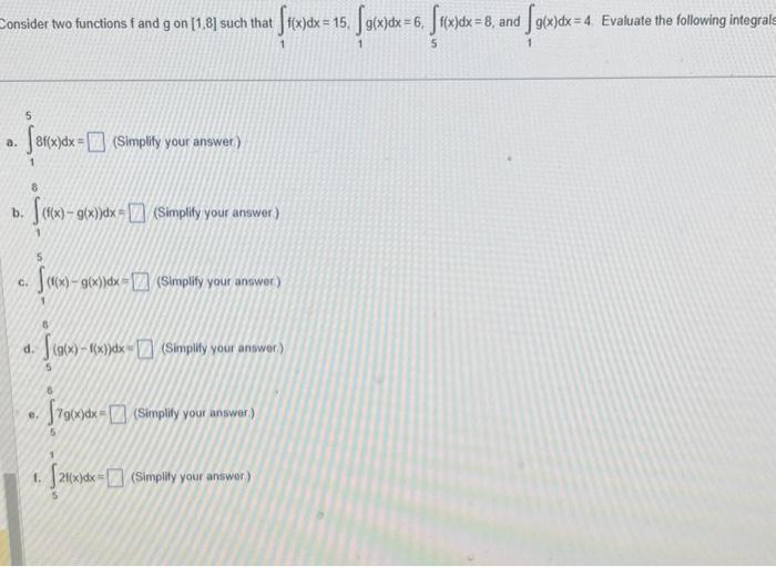 Solved Sonsider two functions f and g on [1,8] such that | Chegg.com