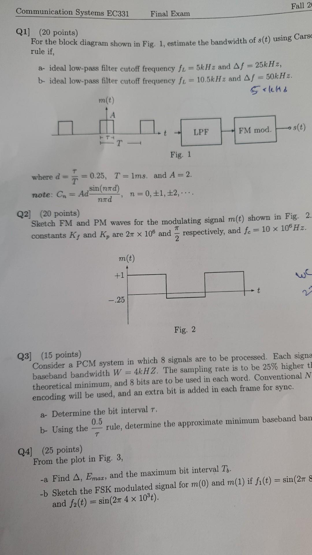 Solved Q1] (20 points) For the block diagram shown in Fig. | Chegg.com
