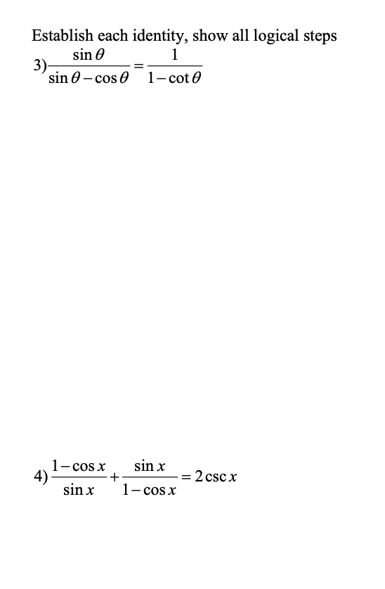 Solved Establish each identity, show all logical | Chegg.com