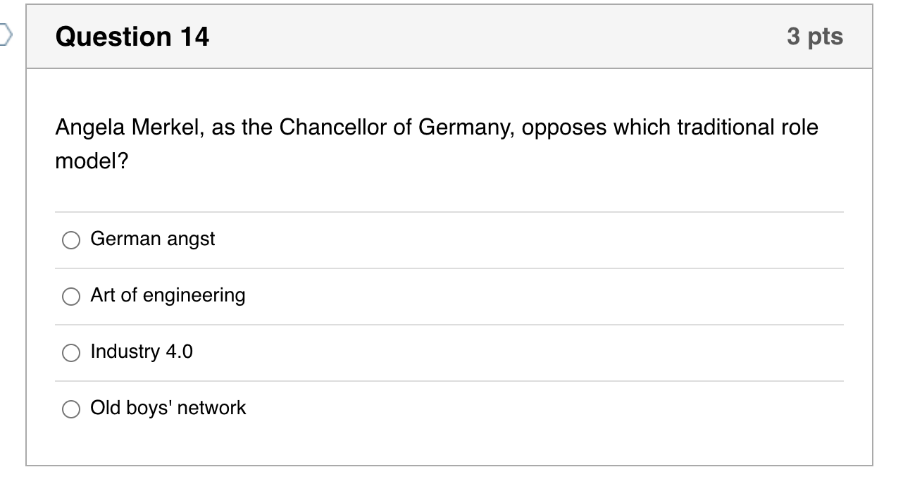 Solved Question 14Angela Merkel, as the Chancellor of | Chegg.com