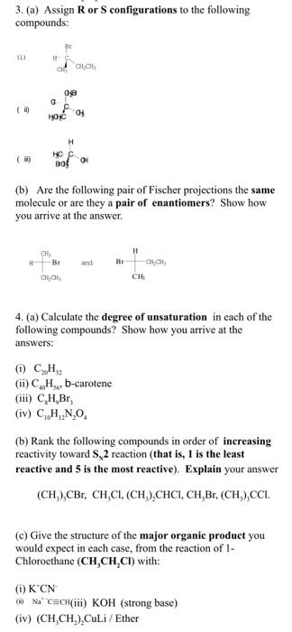 Solved 3. (a) Assign R or S configurations to the following | Chegg.com