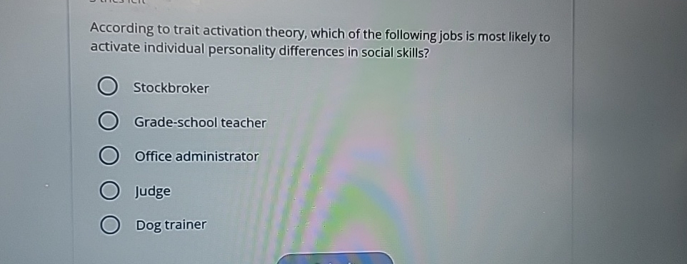 Solved According to trait activation theory, which of the | Chegg.com