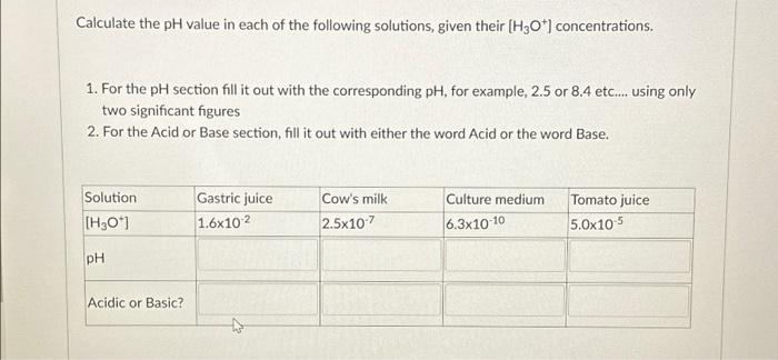 Solved Calculate the pH value in each of the following | Chegg.com