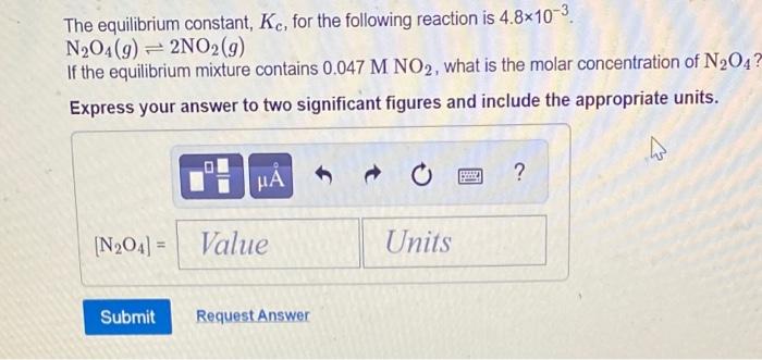 Solved The equilibrium constant, Kc, for the following | Chegg.com
