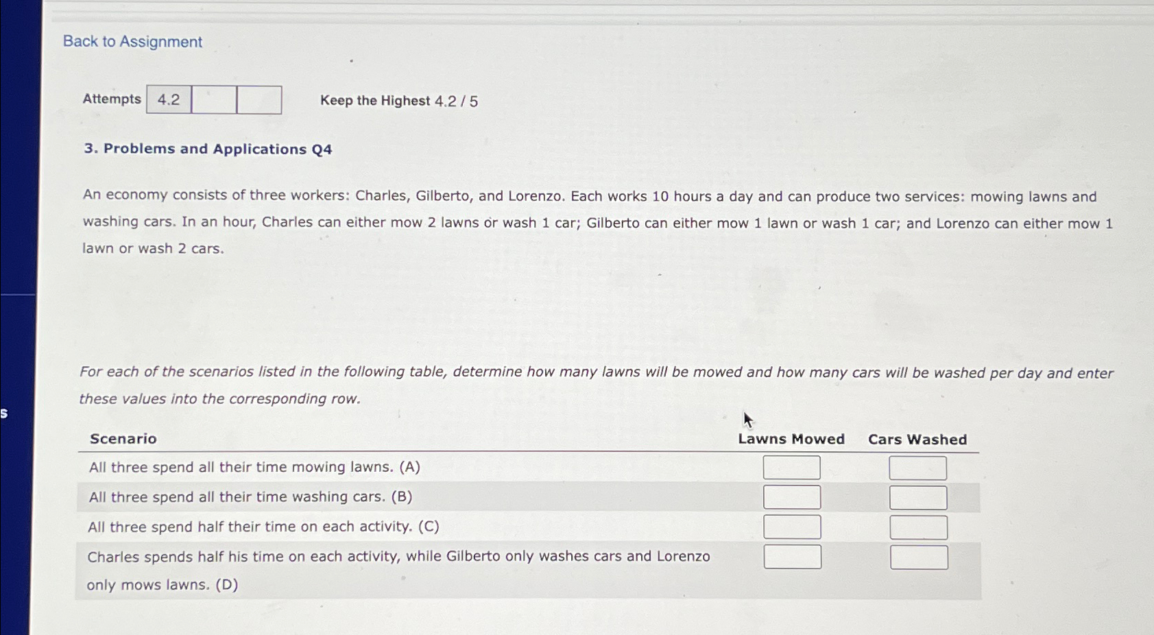 Solved Back to AssignmentAttempts 4.2Keep the Highest | Chegg.com