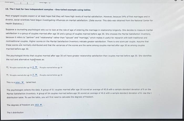 Solved 10 The T Test For Two Independent Samples