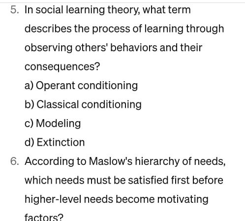 Solved In social learning theory, what term describes the | Chegg.com