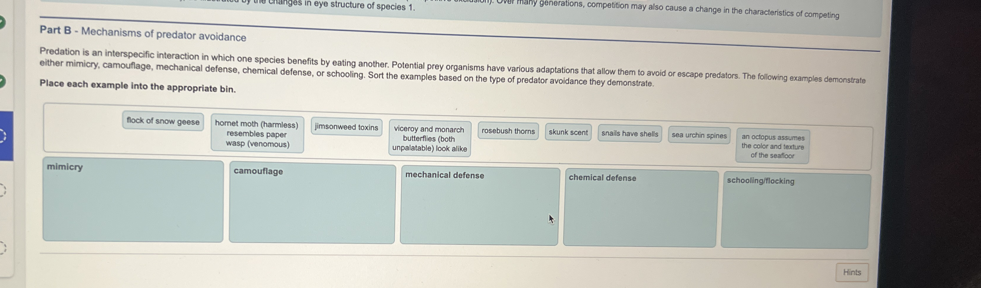 Solved Part B - ﻿Mechanisms of predator avoidance either | Chegg.com