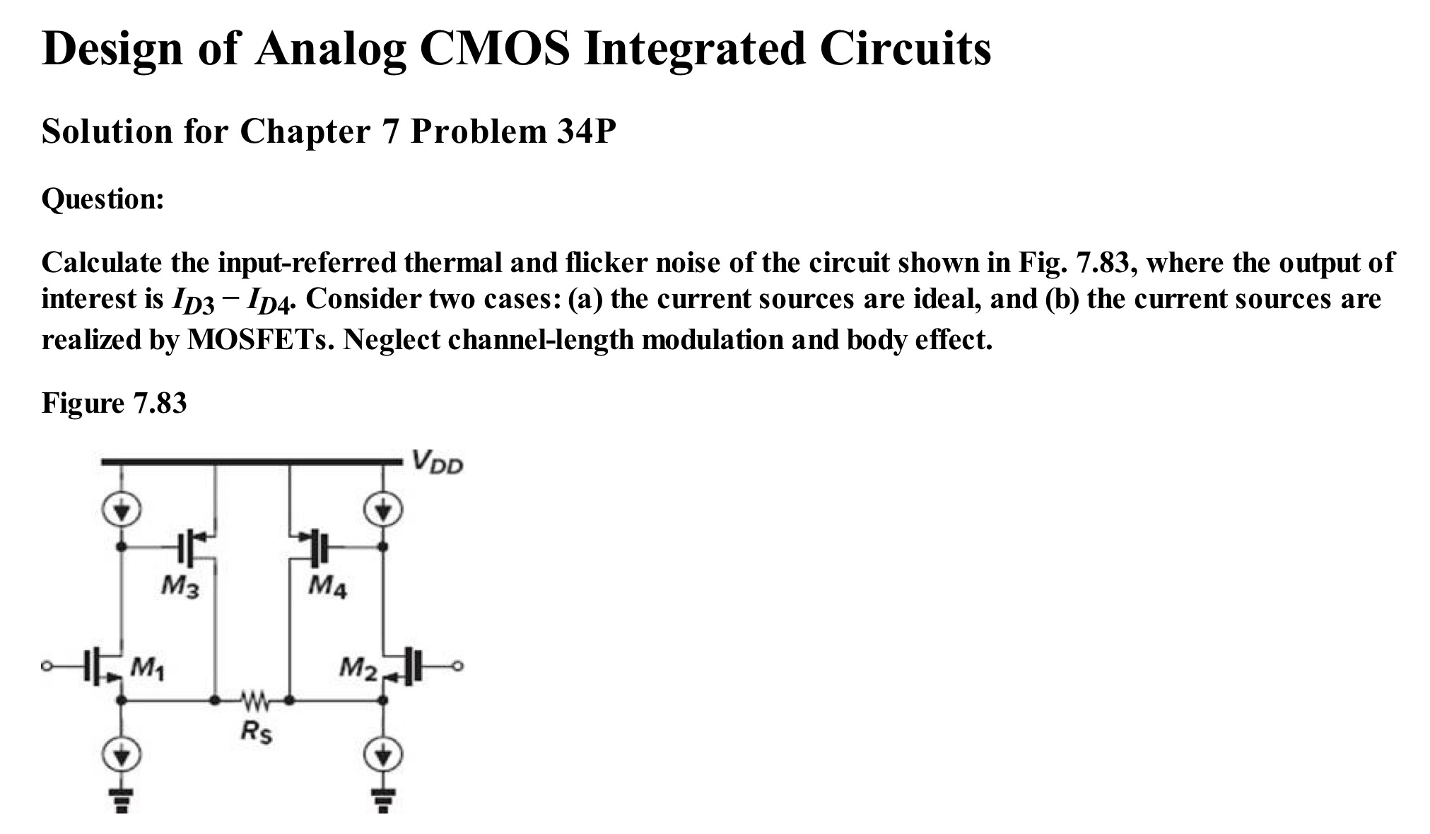 Solved Design Of Analog Cmos Integrated Circuitssolution For