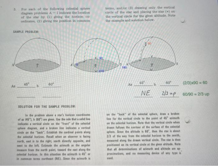 Solved 3. For each of the following celestial sphere diagram | Chegg.com