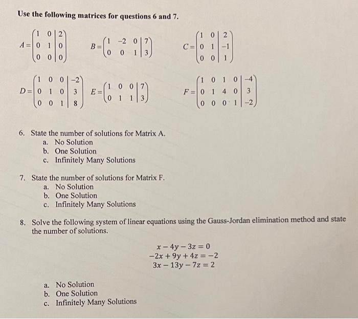 Solved Use the following matrices for questions 6 and 7. | Chegg.com