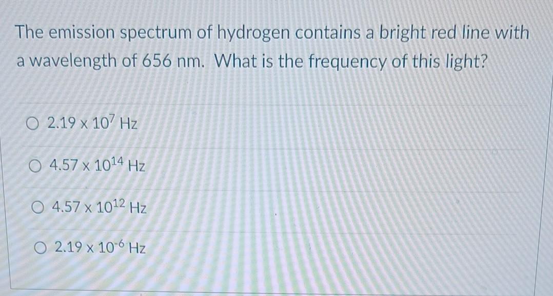 Solved The emission spectrum of hydrogen contains a bright | Chegg.com