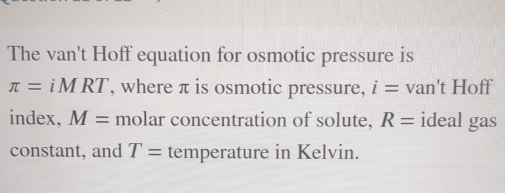 Solved The van't Hoff equation for osmotic pressure | Chegg.com