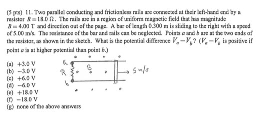 Solved (5 pts) 11. Two parallel conducting and frictionless | Chegg.com