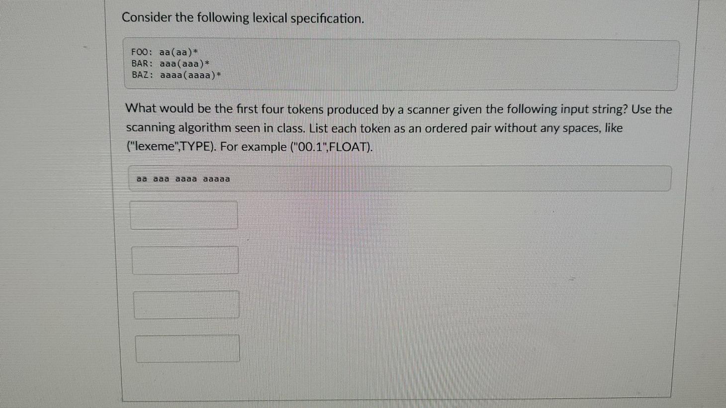 Solved Consider the following lexical specification. FOO: | Chegg.com