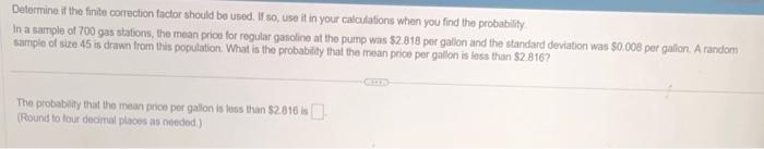 Solved Determine if the finite correction factor should bo | Chegg.com
