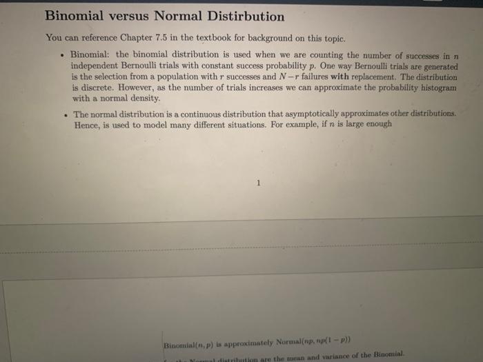 Solved Binomial versus Normal Distirbution You can reference | Chegg.com