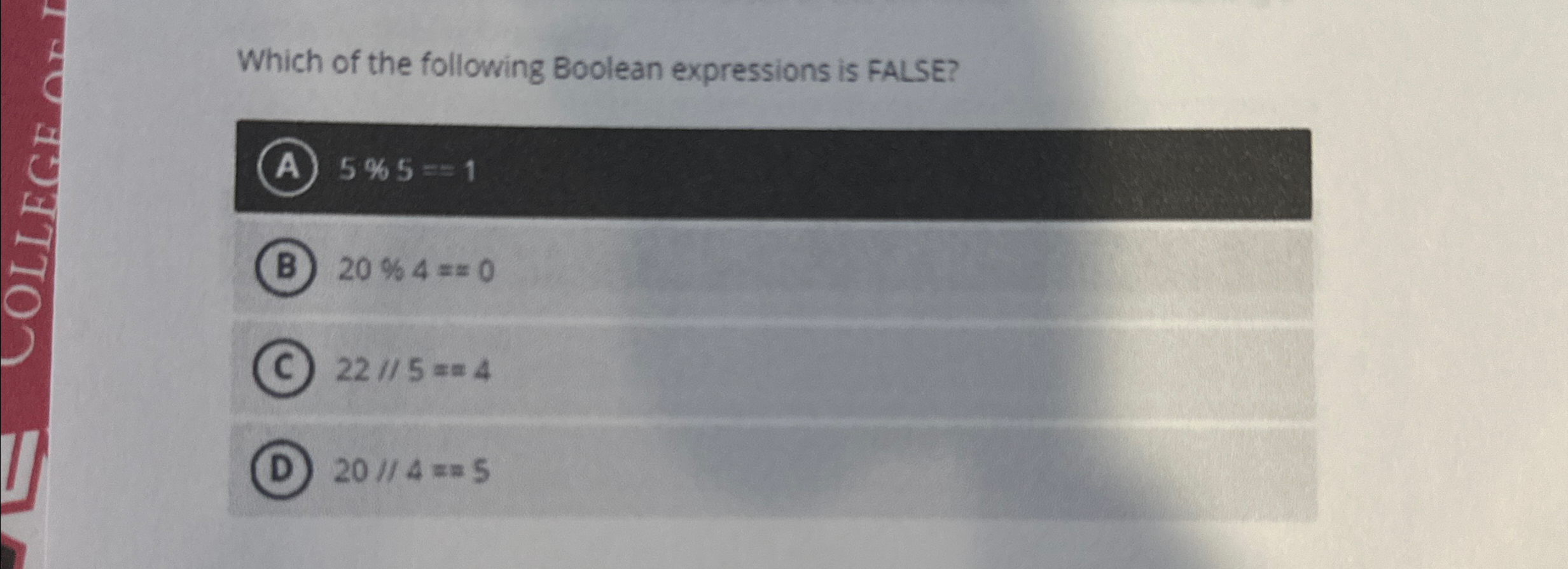 Solved Which Of The Following Boolean Expressions Is
