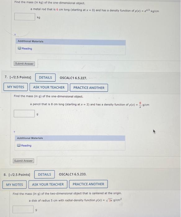 Solved Find the mass (in kg ) of the one-dimensional object. | Chegg.com