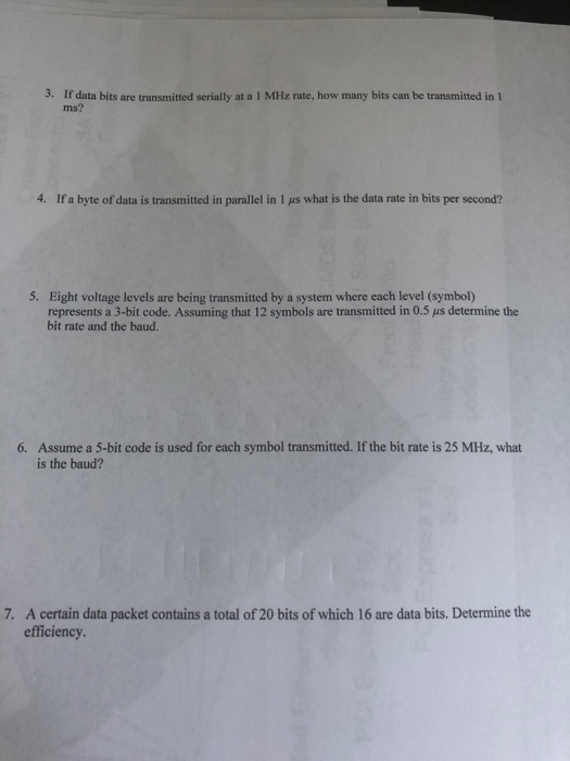 Solved 3. If data bits are transmitted serially at a 1 MHz | Chegg.com