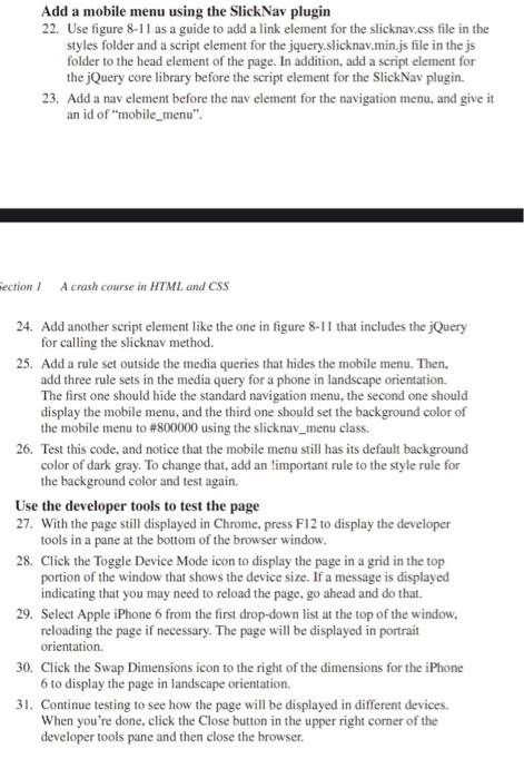 Add a mobile menu using the SlickNav plugin 22. Use | Chegg.com