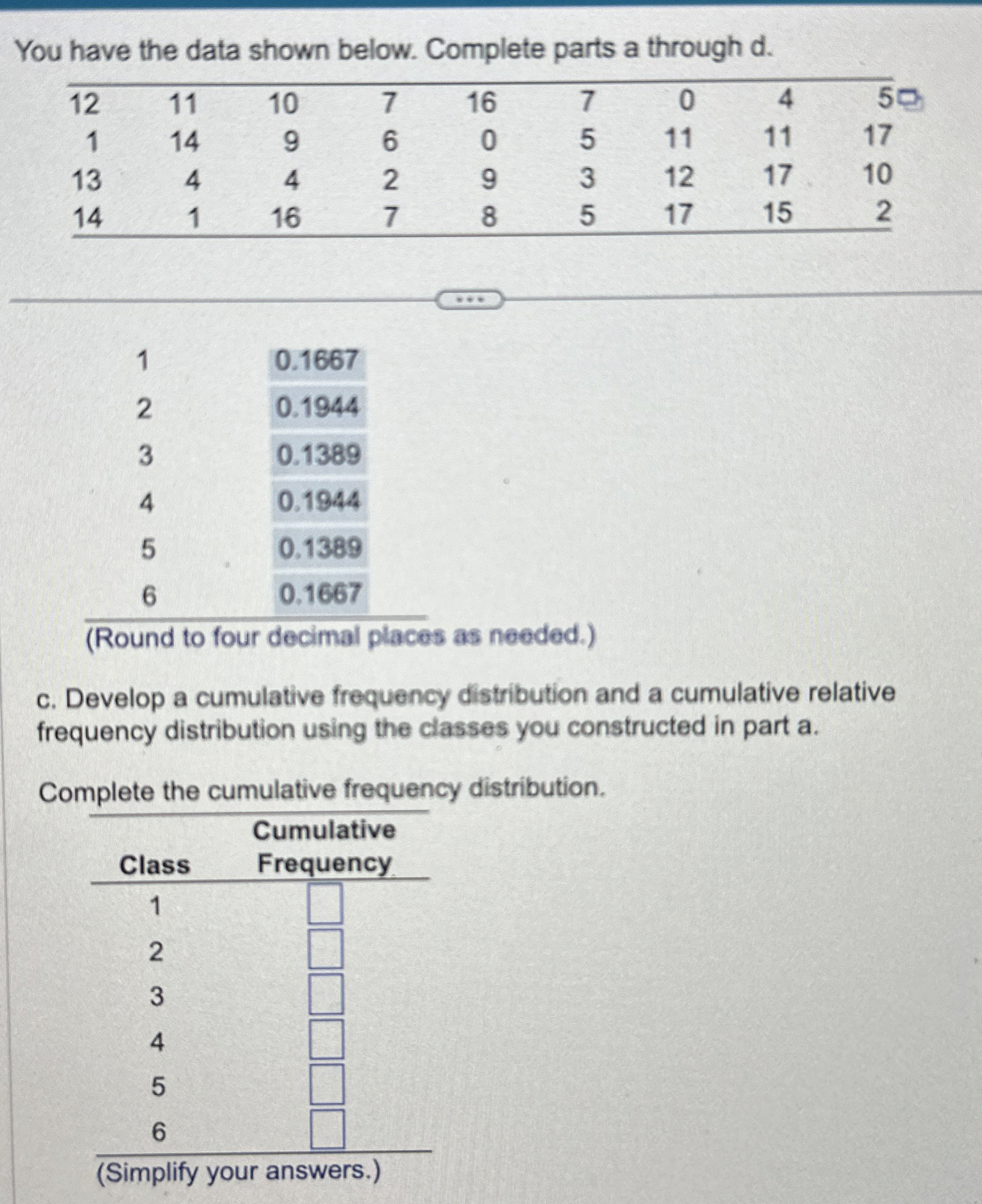 Solved You have the data shown below. Complete parts a | Chegg.com